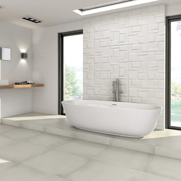 3D Textured 12x40 White Square Ceramic Tile – Aloft Tiles